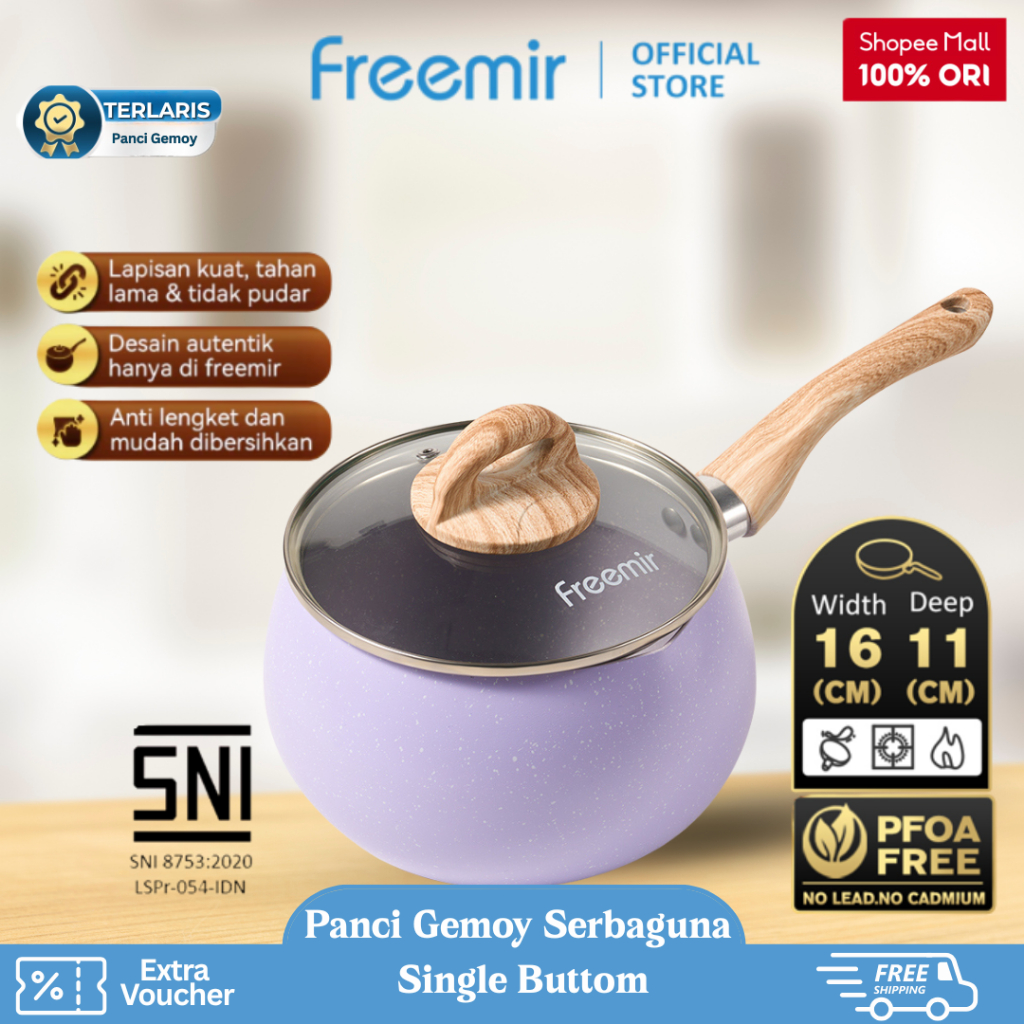 Jual [EXCLUSIVE] freemir Panci Susu Bulat Black/Biru 16 CM dengan Tutup ...