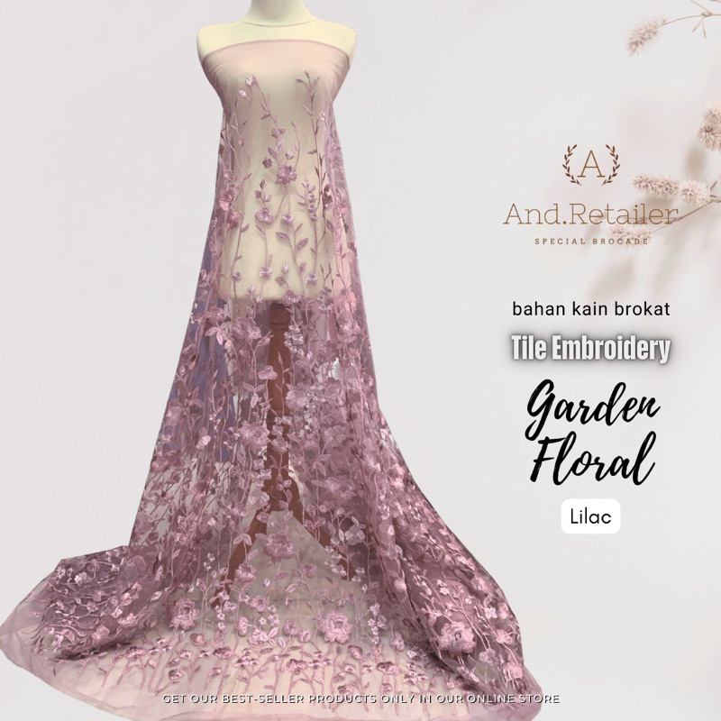 Jual Bahan kain Kebaya Mewah Brokat tile Embroidery GARDEN FLORAL ...