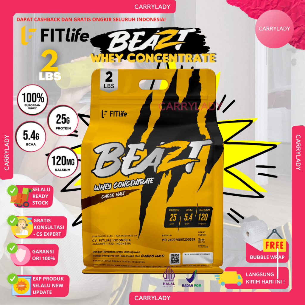 Jual FITLife BEAZT Whey Protein Concentrate 2 Lbs 900 Gram 2lbs Fit Life Suplemen Fitness Tinggi ...