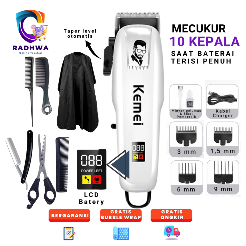 Jual Mesin Cukur Rambut Elektrik Cas Kemei KM-PG809A Original / Alat ...