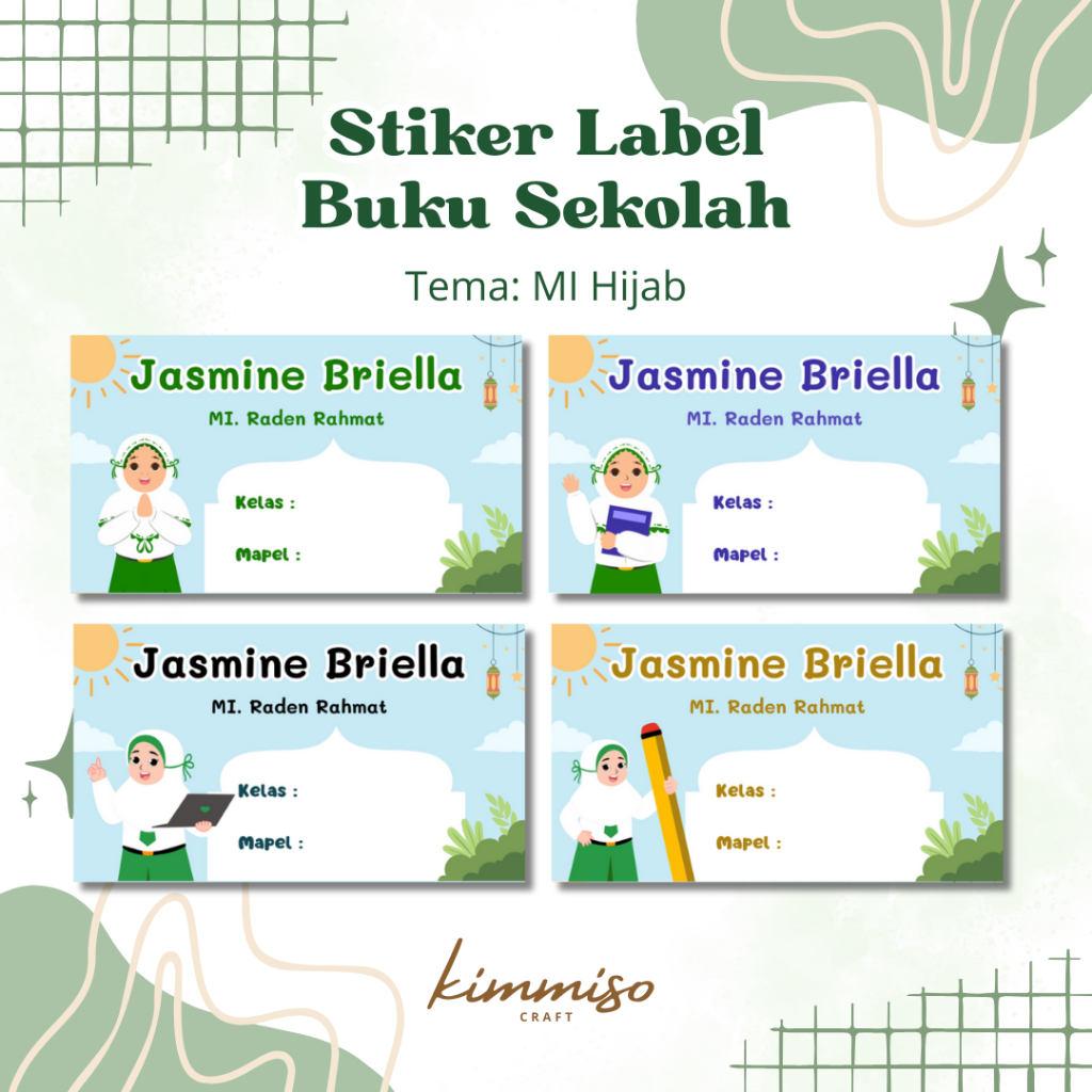Jual [Kimmiso] Stiker Label Nama Buku Sekolah Tema Anak MI HIJAB ...