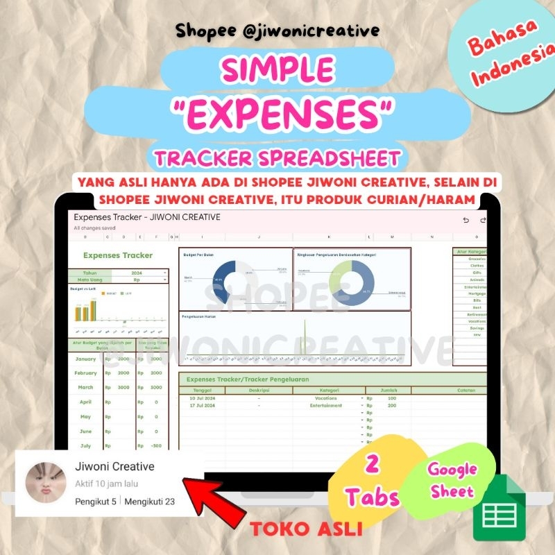 Jual LAPORAN PENGELUARAN KEUANGAN DIGITAL SPREADSHEET | EXPENSES ...