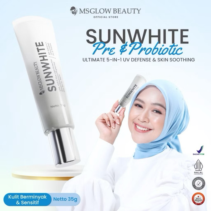 Jual MS GLOW SUN WHITE PRE & PROBIOTIC SUN SCREEN SPF50 | Shopee Indonesia