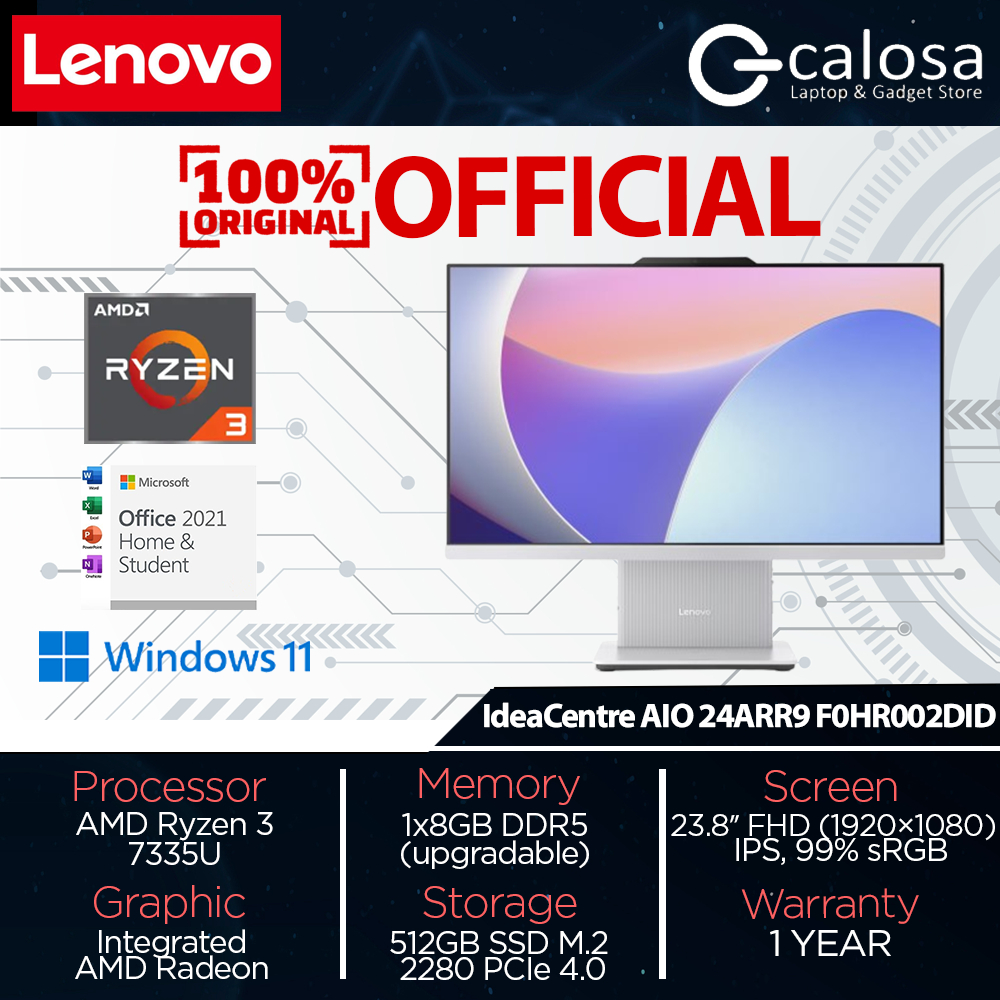 Jual PC Lenovo IdeaCentre AIO 24ARR9 F0HR002DID / F0HR002EID AMD Ryzen 3-7335U 8GB RAM 512GB SSD ...