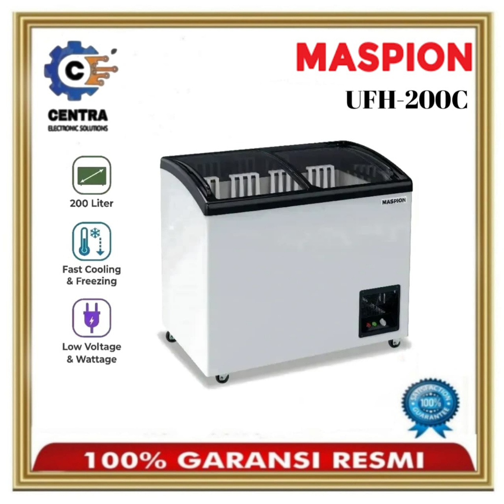 Jual Chest Freezer Maspion Box 200 Liter Sliding Glass UFH200C-GYR ...