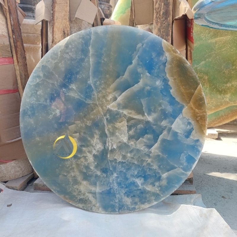 Jual Meja bulat minimalis kaki plat batu alam asli onix biru d.45 ...