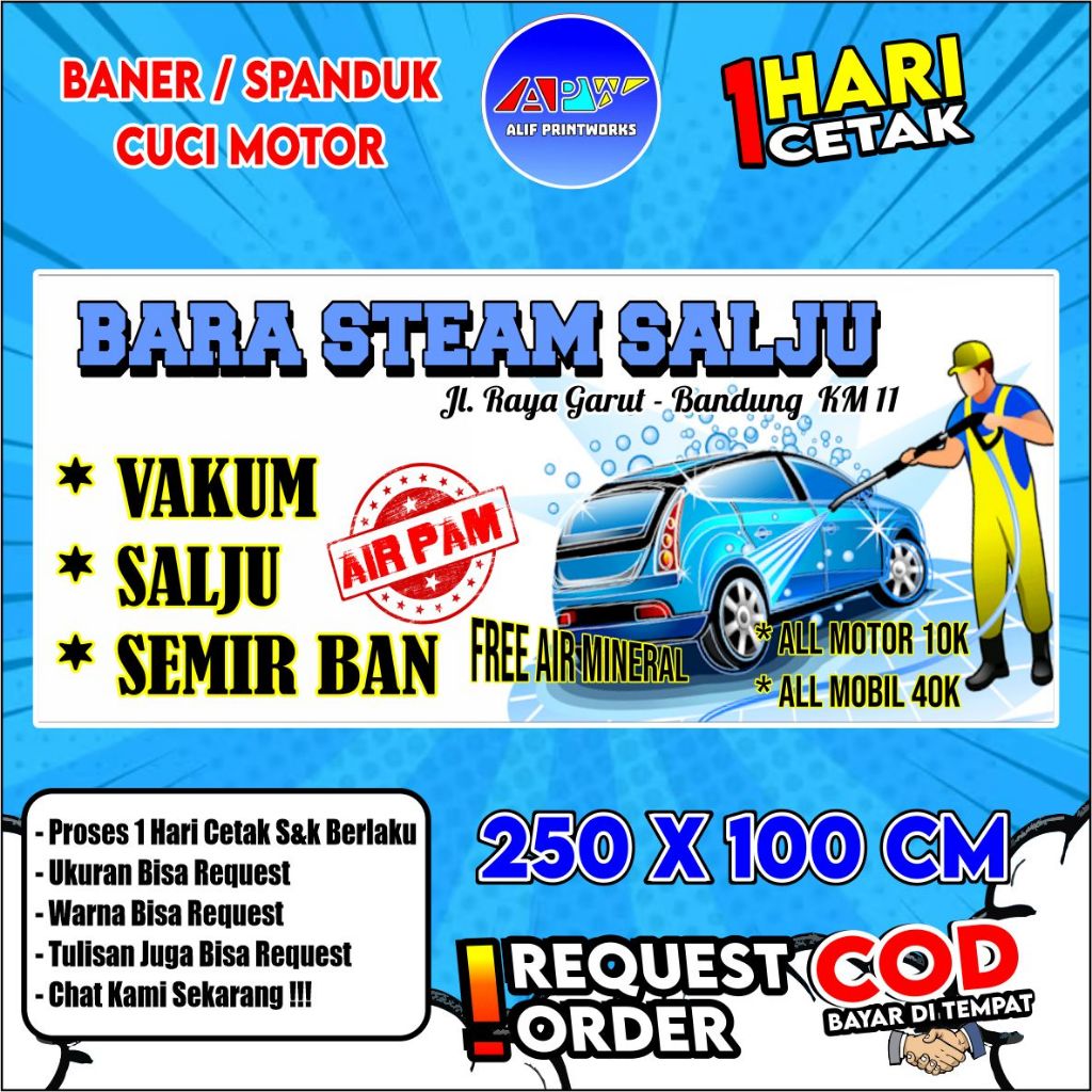 Jual Spanduk Banner Cuci Mobil Motor / Spanduk Cucian Mobil 250x100cm ...