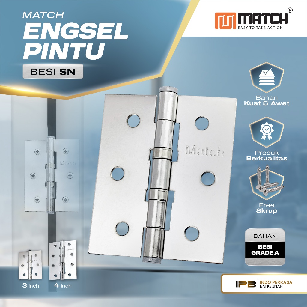 Jual MATCH Engsel Besi Pintu Jendela Ukuran 3 4 Inch Tebal 1.2mm Free ...