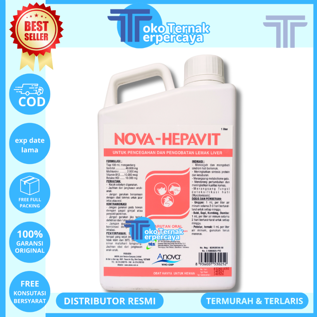 Jual NOVA HEPAVIT 1 LITER - Multivitamin Memperkuat Fungsi HAti Ternak ...