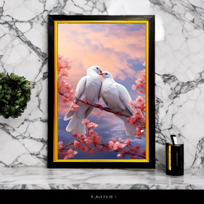 Jual hiasan dinding lukisan cetak gabar 2 burung merpati yang sedang ...