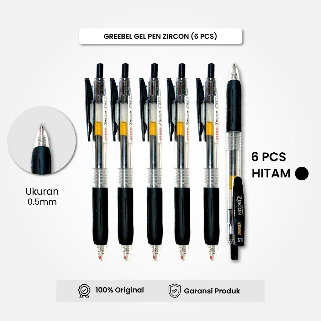 Jual Bolpen Pulpen Gel Greebel / Gel Pen GP-509 Zircon 0.5 Tinta Hitam (6PCS/SET)/ Ballpen Pena ...