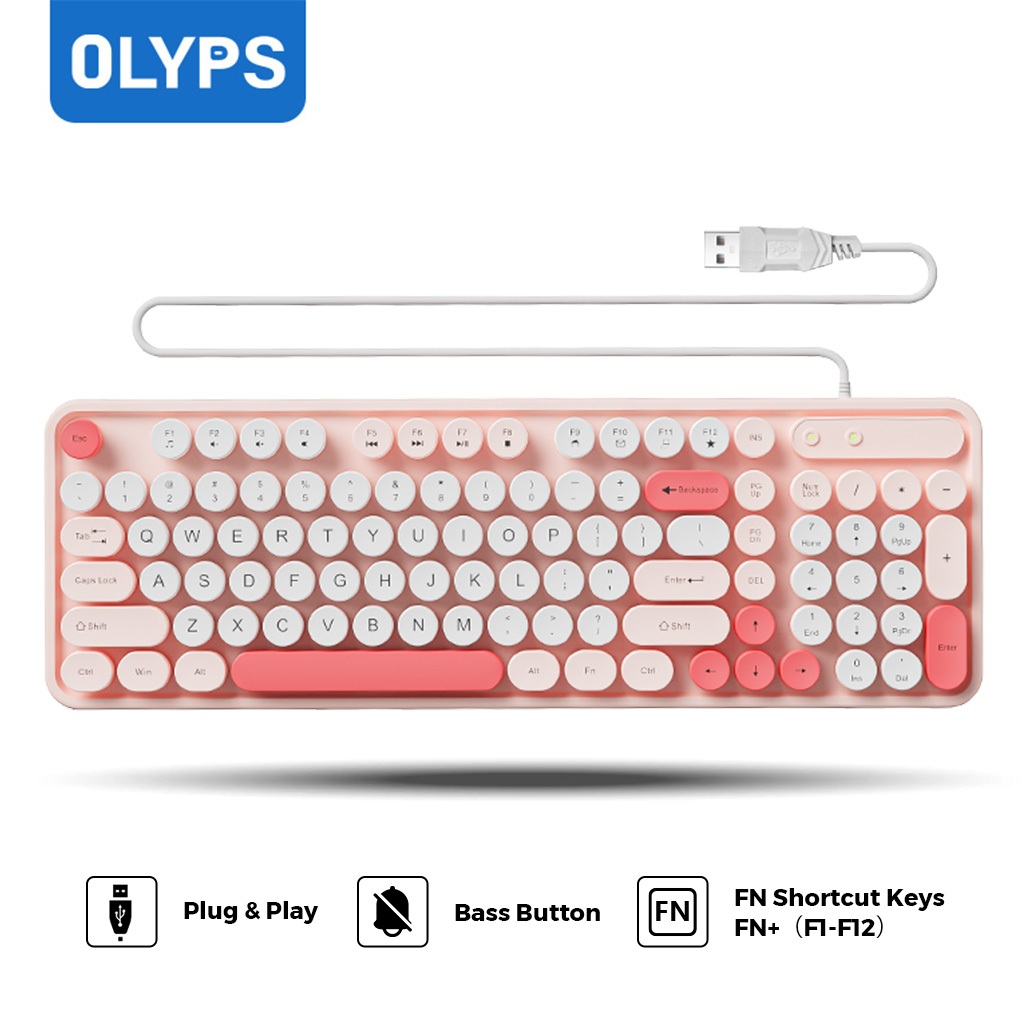 Jual OLYPS Keyboard Kabel USB Tuts Bulat 98 Keys With FN Multimedia Key ...