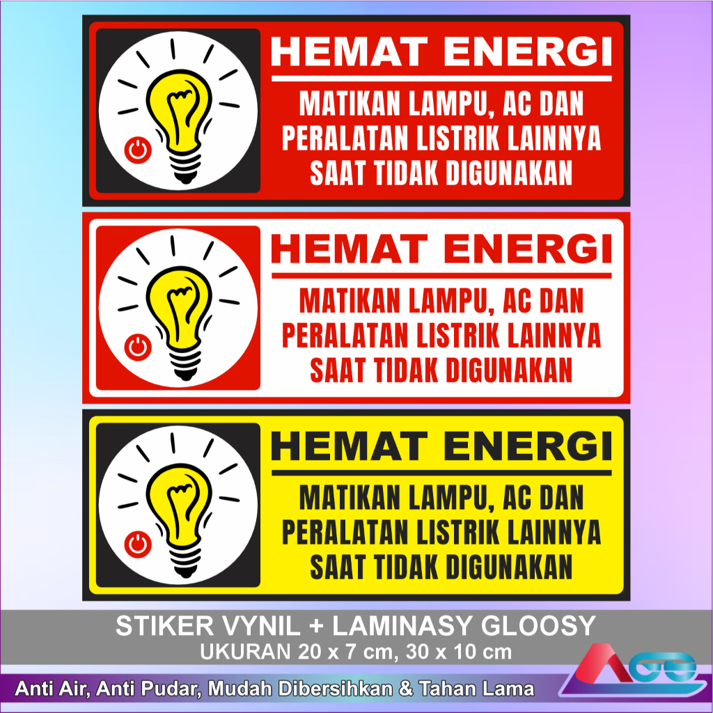 Jual Stiker Vynil Hemat Energi Laminasi Glossy Sticker Sign Matikan ...