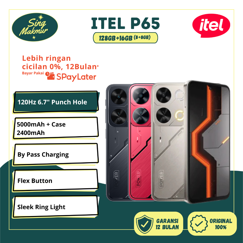 Jual itel P65 RAM 8+8/128GB - Cyber Design with Sleek Ring Light 120hz ...