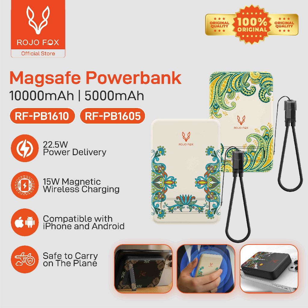 Jual ROJO FOX Powerbank Mini Batik 10000/5000mAh | Magnetic + Type-C ...