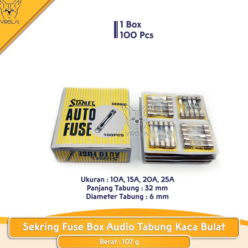 Jual KODE H32F 1 PCS Sekring Fuse Box Audio Tabung Stanley Kaca Bulat 5A 1A 15A 2A 25A 3A 1Box ...