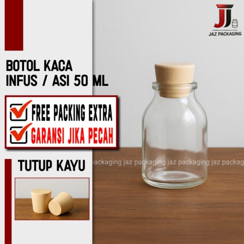 Jual Botol Asi Kaca 50 ml Tutup Kayu / Botol Kaca Vial Clear Reed ...