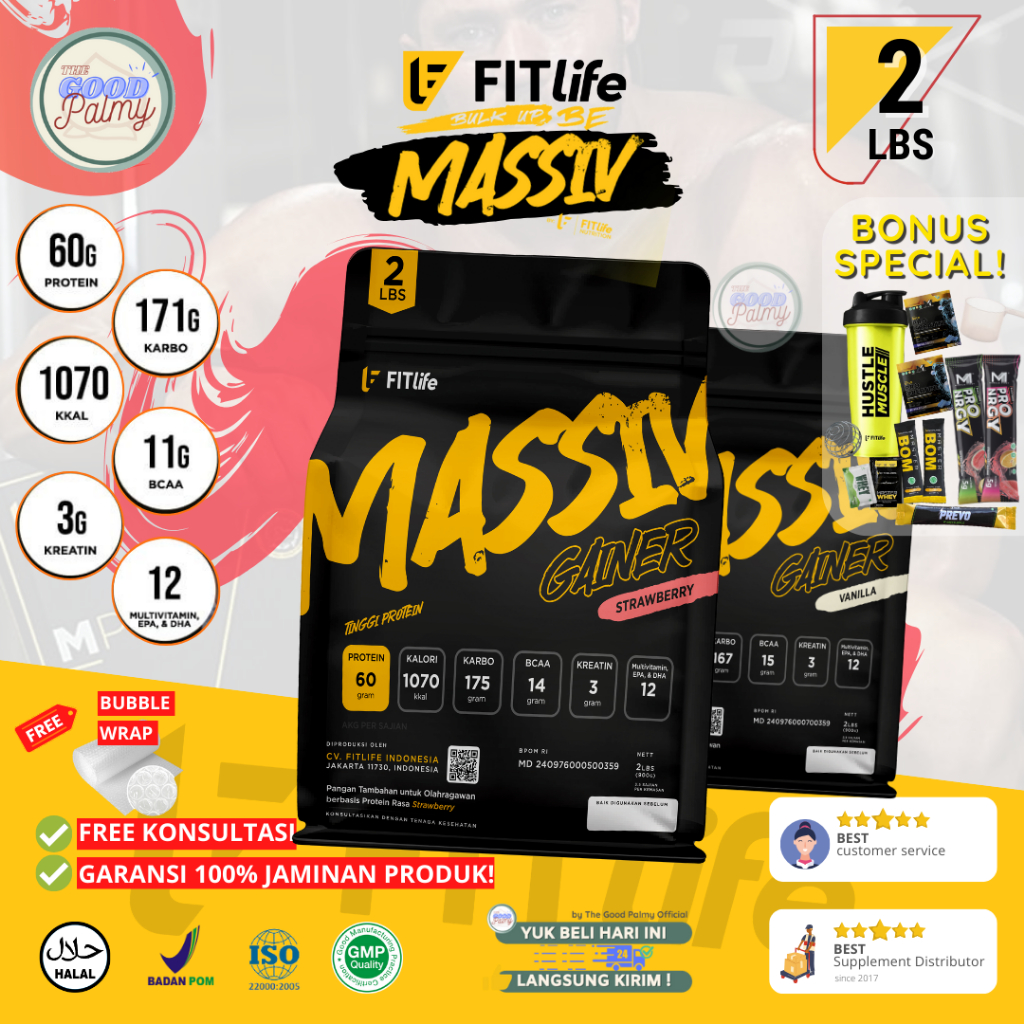 Jual FITLife MASSIV Gainer 2 Lbs 900 Gram 2lbs Mass Gainer MPRO Gainer ...