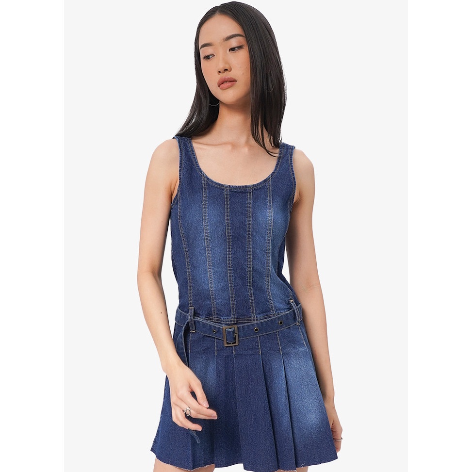 Jual KODE Y12E COLORBOX Sleeveless Mini Denim Dress Med Blue | Shopee ...