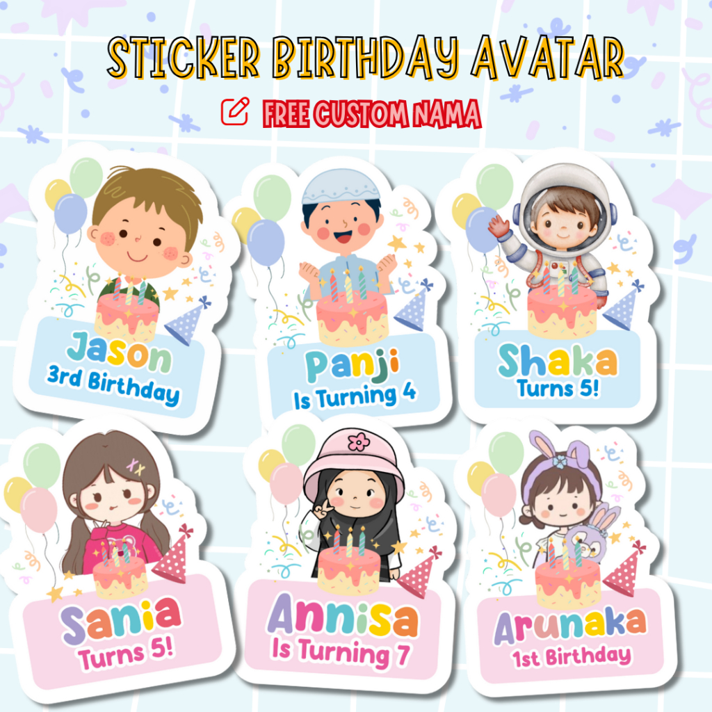 Jual Sticker Ulang Tahun Avatar Stiker Happy Birthday Anak FREE CUSTOM ...