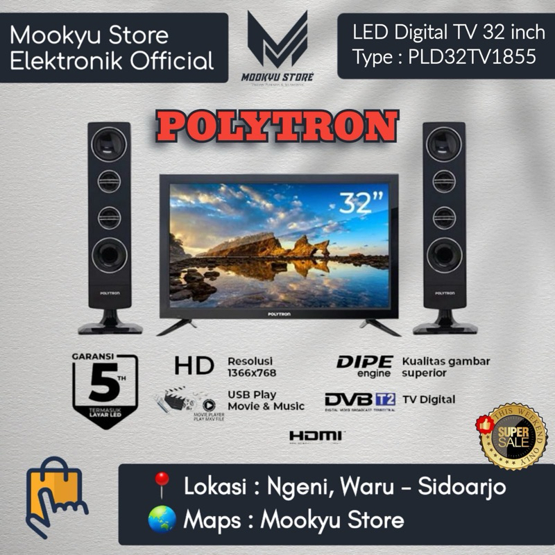Jual POLYTRON LED Digital TV 32 Inch PLD32TV1855 | PLD 32TV1855 | With Speaker TOWER | Shopee ...