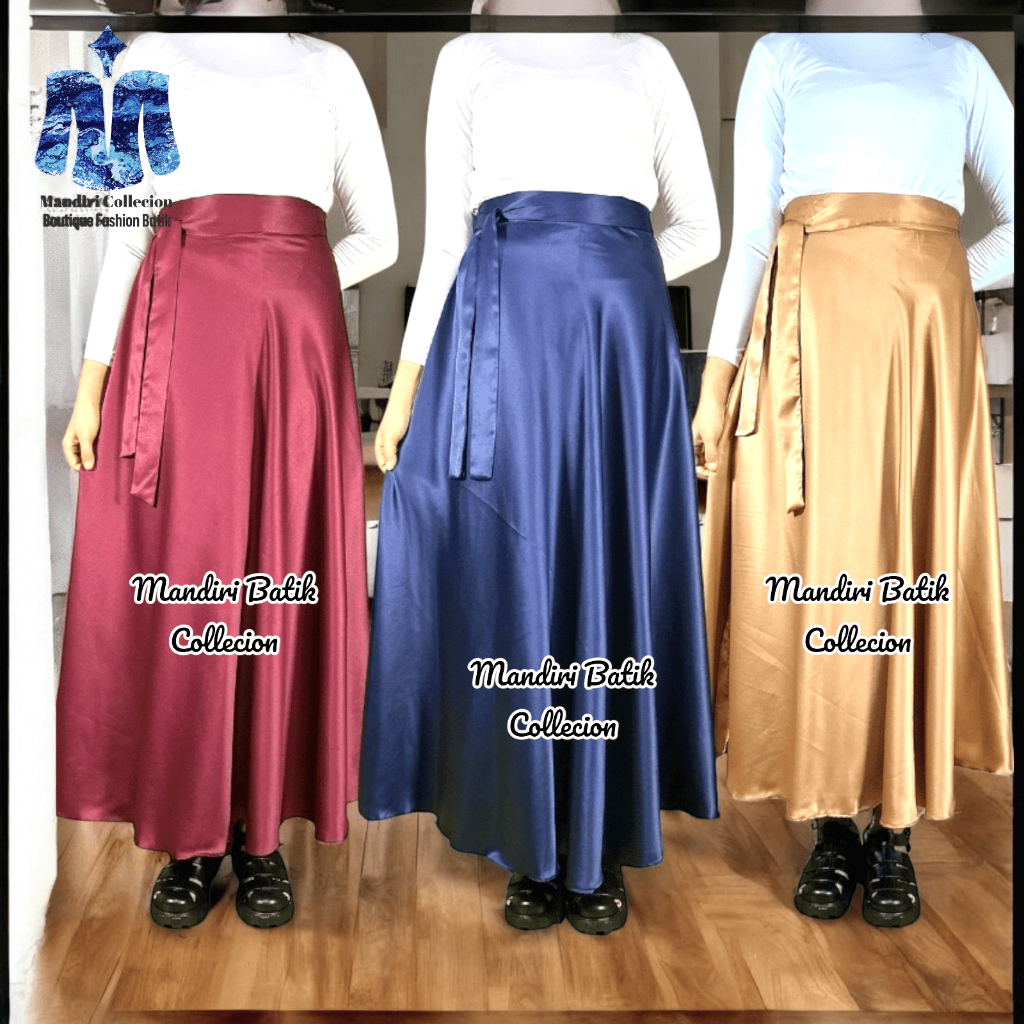 Jual Rok Lilit Flare Polos Korean Style Bawahan Panjang Bahan Satin ...