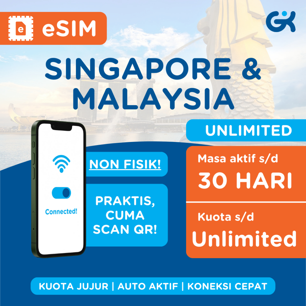 Jual eSIM Singapore Malaysia Unlimited | eSIM Singapura Global Komunika | Shopee Indonesia