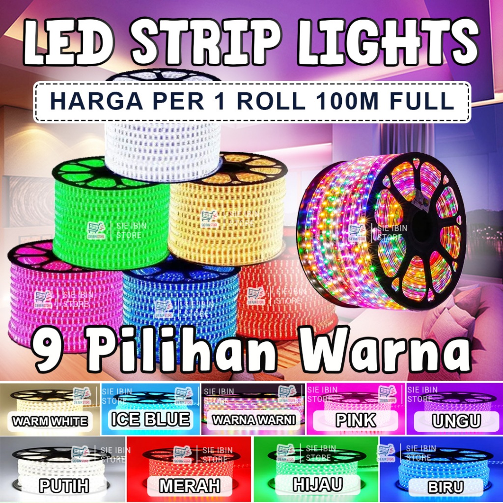 Jual LED STRIP SELANG 5050 AC 220V 1 Roll 100M OUTDOOR SEMUA WARNA RGB ...