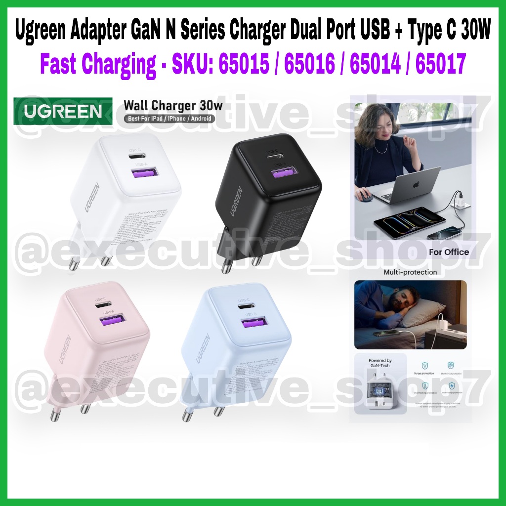 Jual Ugreen Adapter GaN N Series Charger Dual Port USB + Type C 30w ...