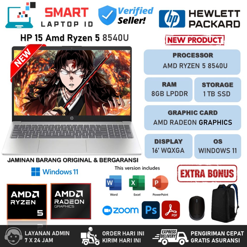 Jual Laptop HP Pavilion 16 AMD Ryzen 5 8540U RAM 8GB SSD TB WUXGA IPS Windows11 Home Silver ...