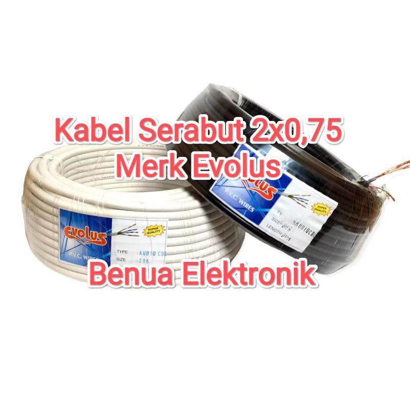 Jual Promo PER ROL Kabel Listrik Evolus HYO 2x0,75 Serabut isi 2 Hitam ...