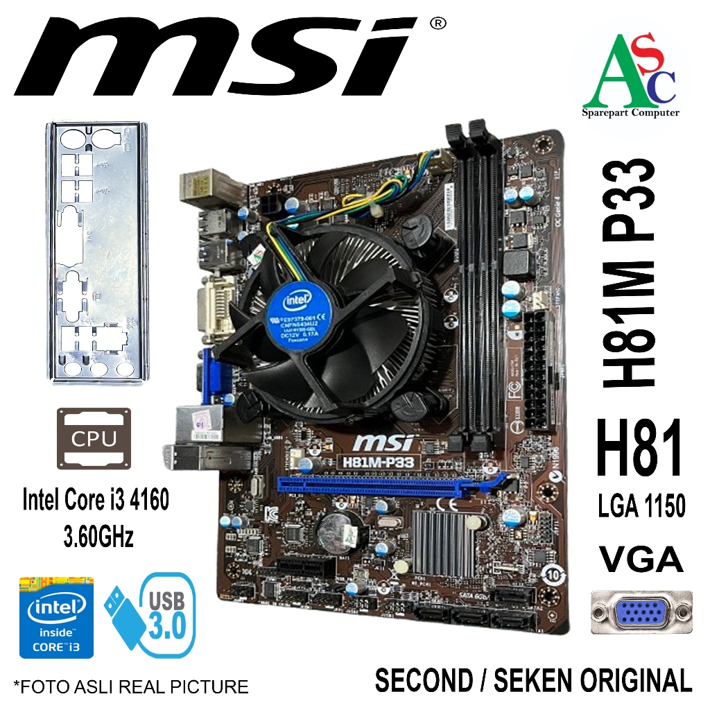 Jual Paket Motherboard MSI Core i3 Gen 4 Fan Intel Backpanel | Shopee Indonesia