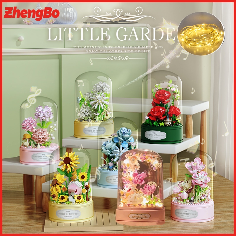 Jual ZhengBo (Lampu) Mainan Bricks Musik Bunga Music Box Kotak Tampilan ...