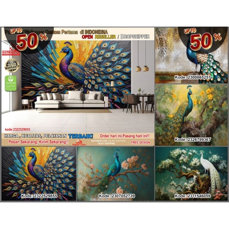 Jual Wallpaper Dinding Tema Burung Merak | Wallpaper Custom Dinding ...