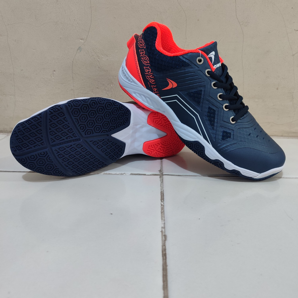 Jual Sepatu Badminton Flypower Losari 06 Navy/Hot Orange/White | Shopee ...