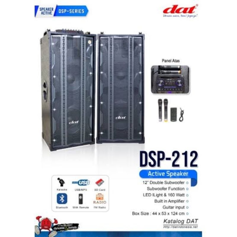 Jual DAT SPEAKER ACTIVE DOUBLE SUBWOOFER DENGAN 2MIC WIRELESS DSP-212 ...