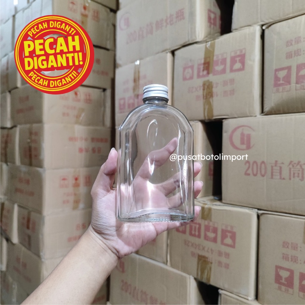 Jual ‼️ PECAH DIGANTI ‼️ Botol Kaca Gepeng 250ml Tutup Aluminium - GP01 ...