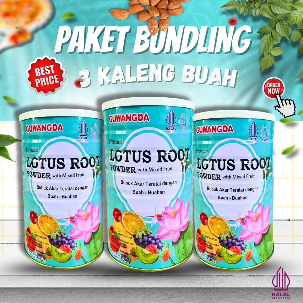 Jual LOTUS ROOT POWDER HALAL BPOM Pket Hemat Bundling 3 kaleng Bubuk ...