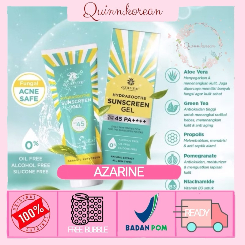 Jual AZARINE HYDRASOOTHE SUNSCREEN GEL SPF 45 PA++++ sunscreen | Shopee ...