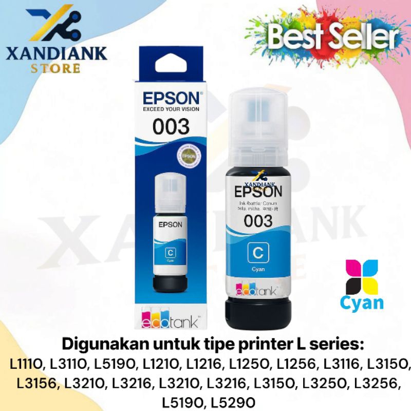 Jual TINTA PRINTER EPSON 003 CYAN ORIGINAL UNTUK TIPE PRINTER L SERIES ...