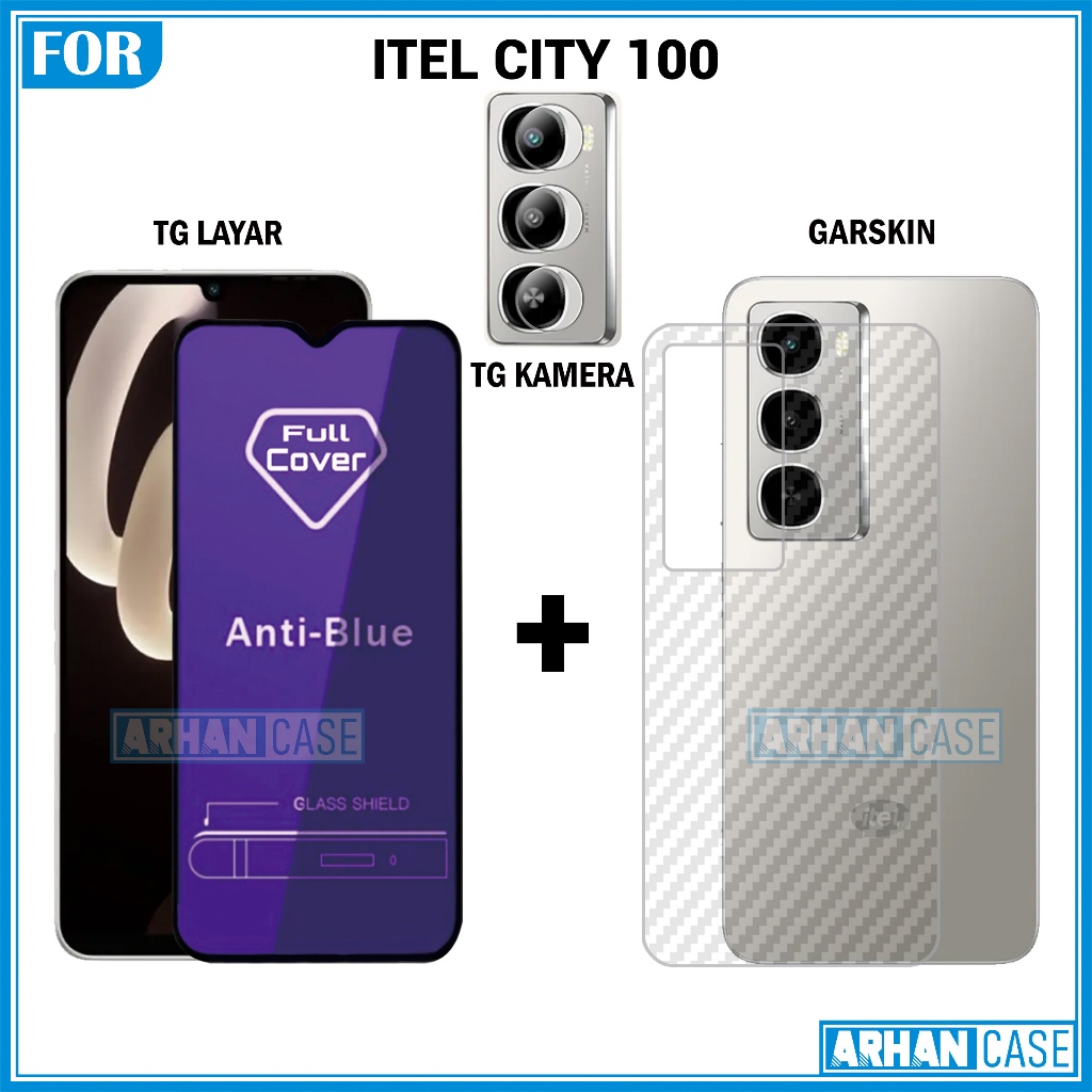 Jual Paket Triple 3in1 Tempered Glass Itel City 100 Garskin 3D Plus ...