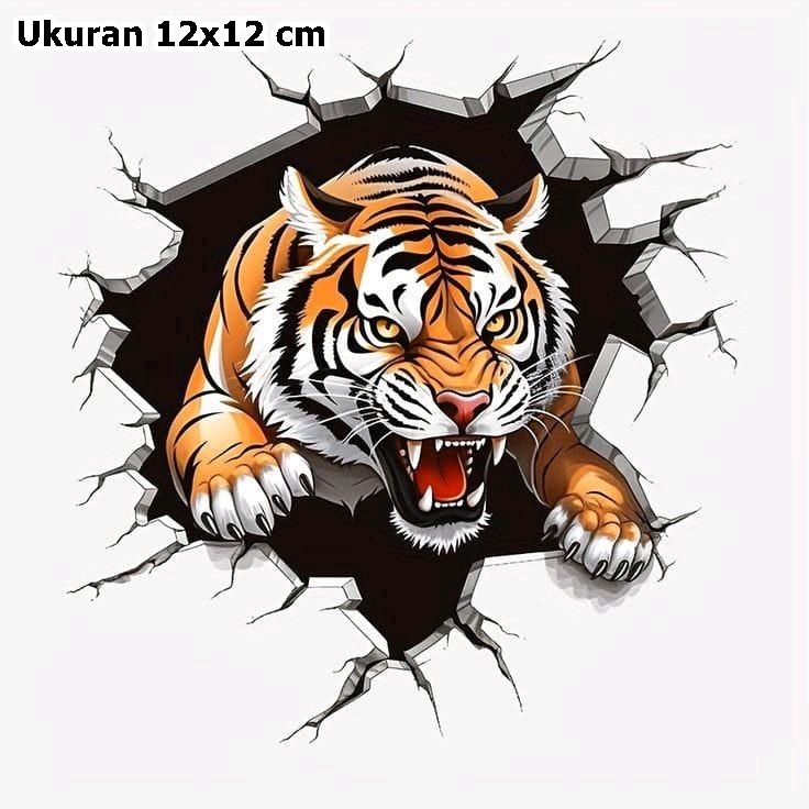 Jual Stiker Motor Mobil gambar Macan Loreng 3D print cut sticker Hewan ...