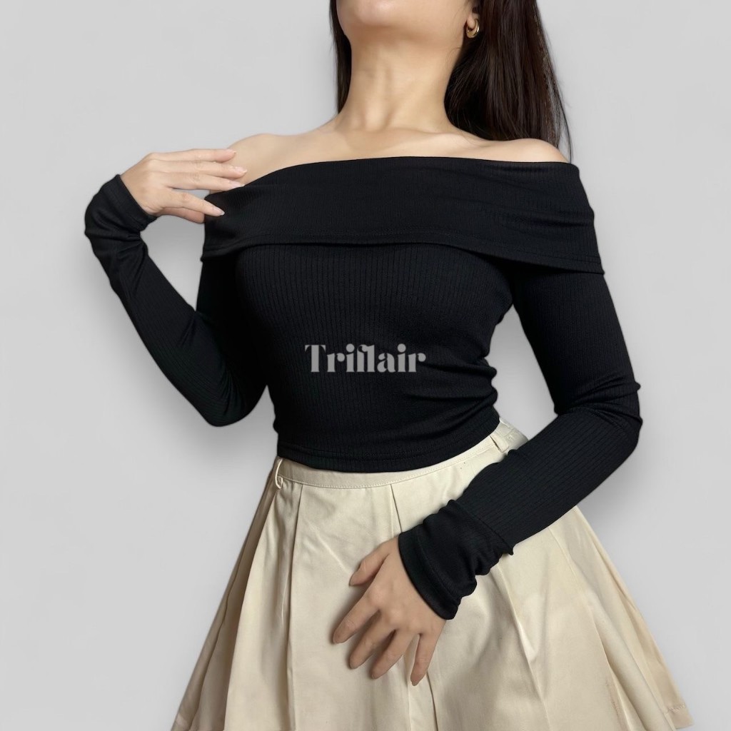 Jual Nora Rib Top | Sabrina Top | Off Shoulder | Long Sleeve | Atasan ...