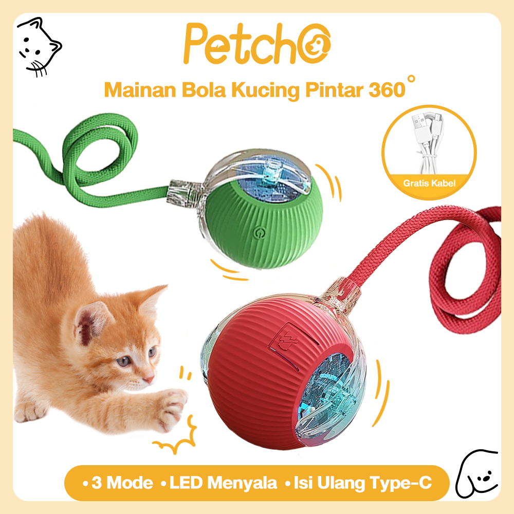 Jual Petcho Mainan Bola Kucing Otomatis Smart 360° dengan Lampu LED ...