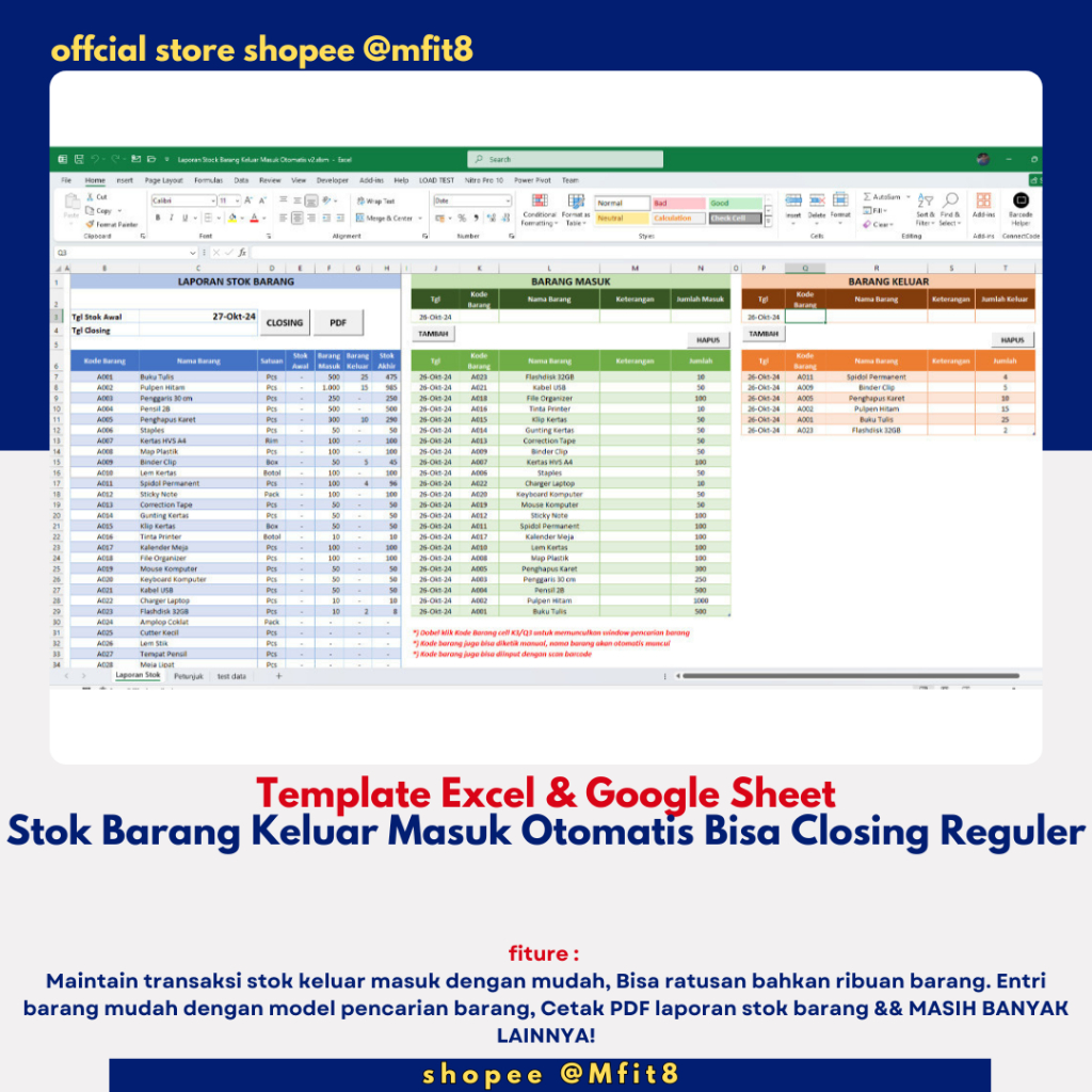 Jual Template Excel Stok Barang Keluar Masuk Otomatis Bisa Closing ...