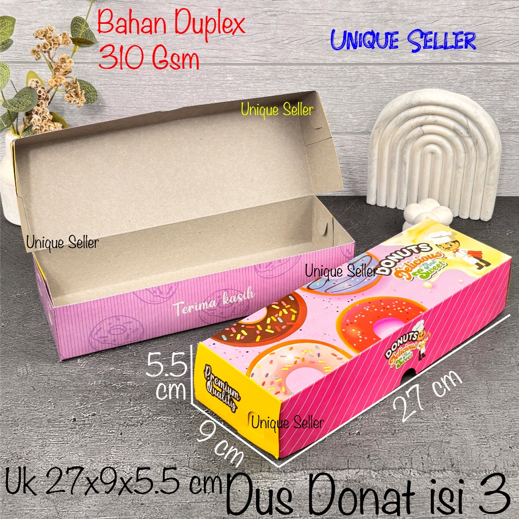Jual [Isi10] Dus Donat isi 3 Uk 27x9x5.5 cm / Dus Box Kotak Dos Donat ...