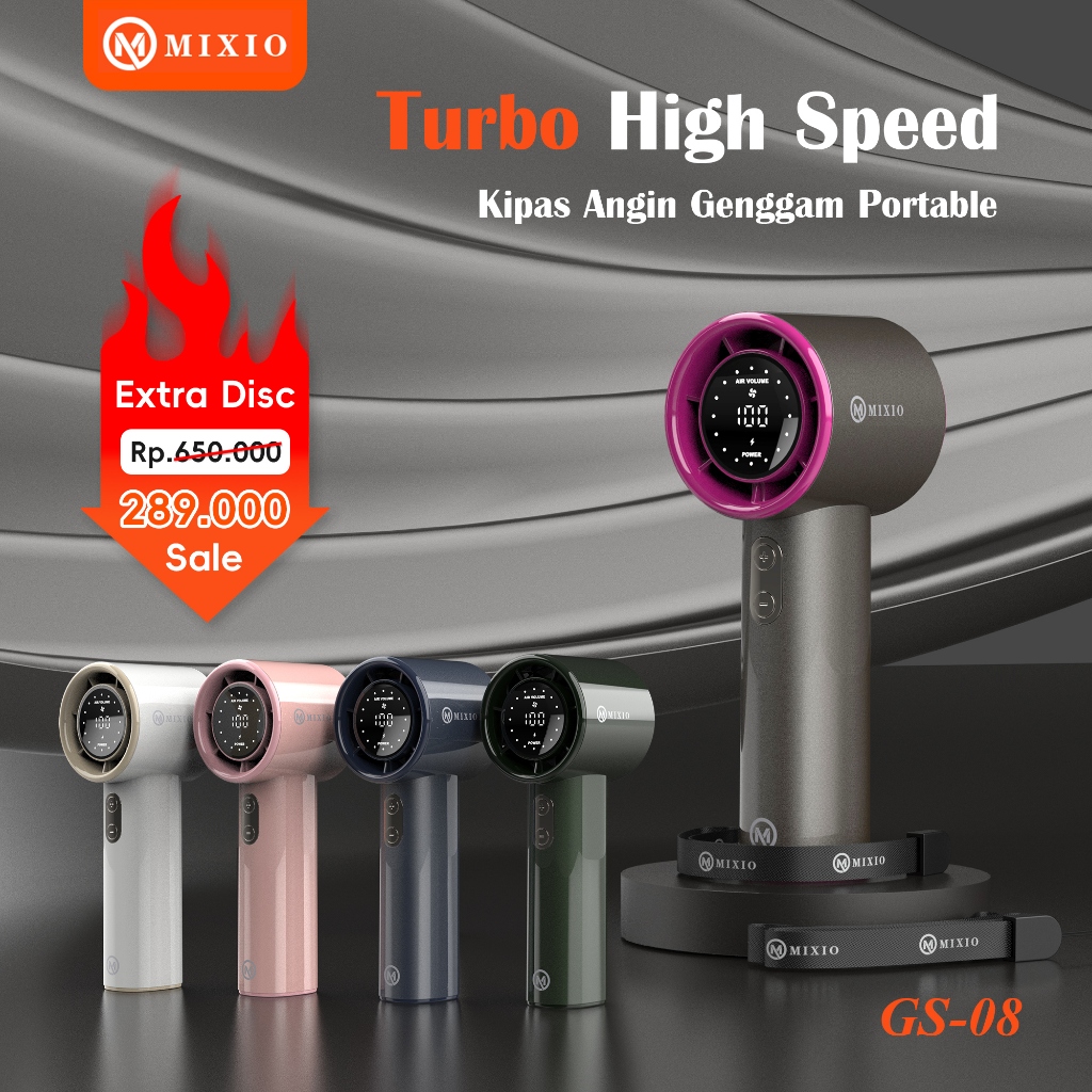 Jual MIXIO GS-08 High-speed Portable Handheld Fan 4400MAH Mini kipas Strong Wind 100 Gear Wind ...