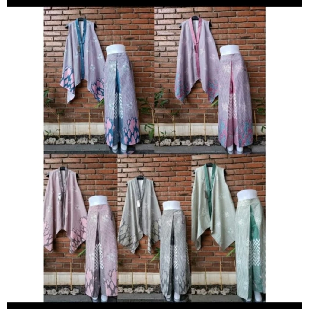 Jual One set Auter Vest celana layer motif Salur set wanita kekinian ...