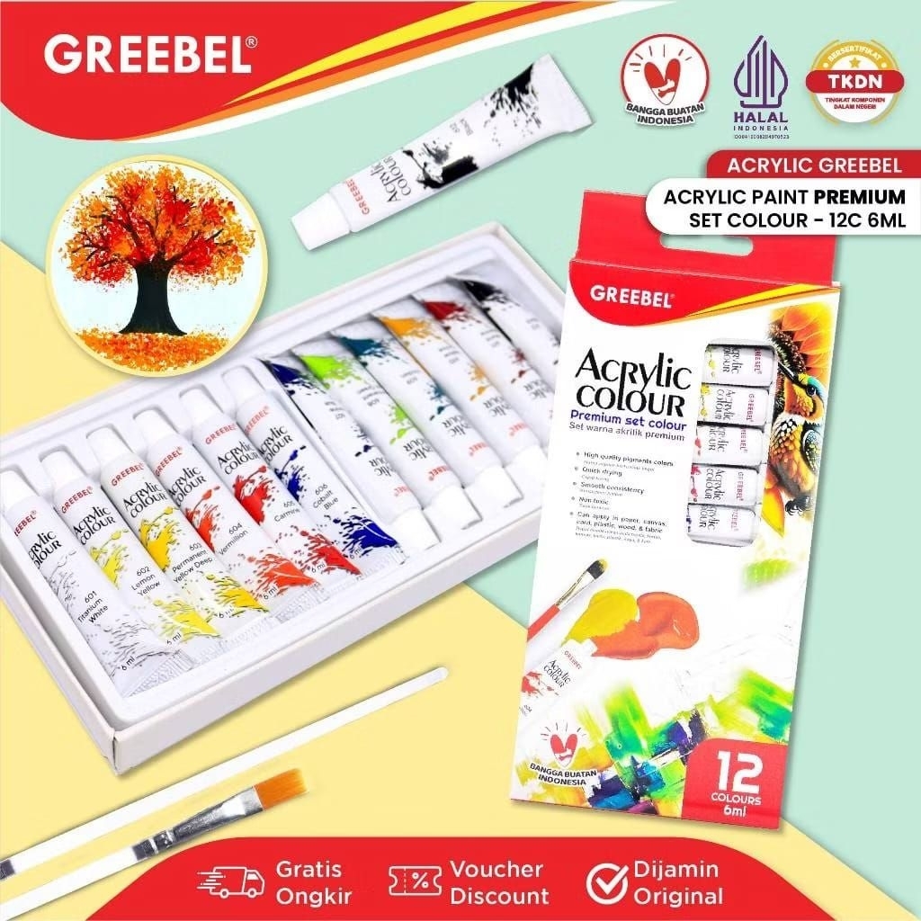 Jual GREEBEL Acrylic Paint 12 Warna 6ml / Cat Lukis Akrilik 12 Warna ...