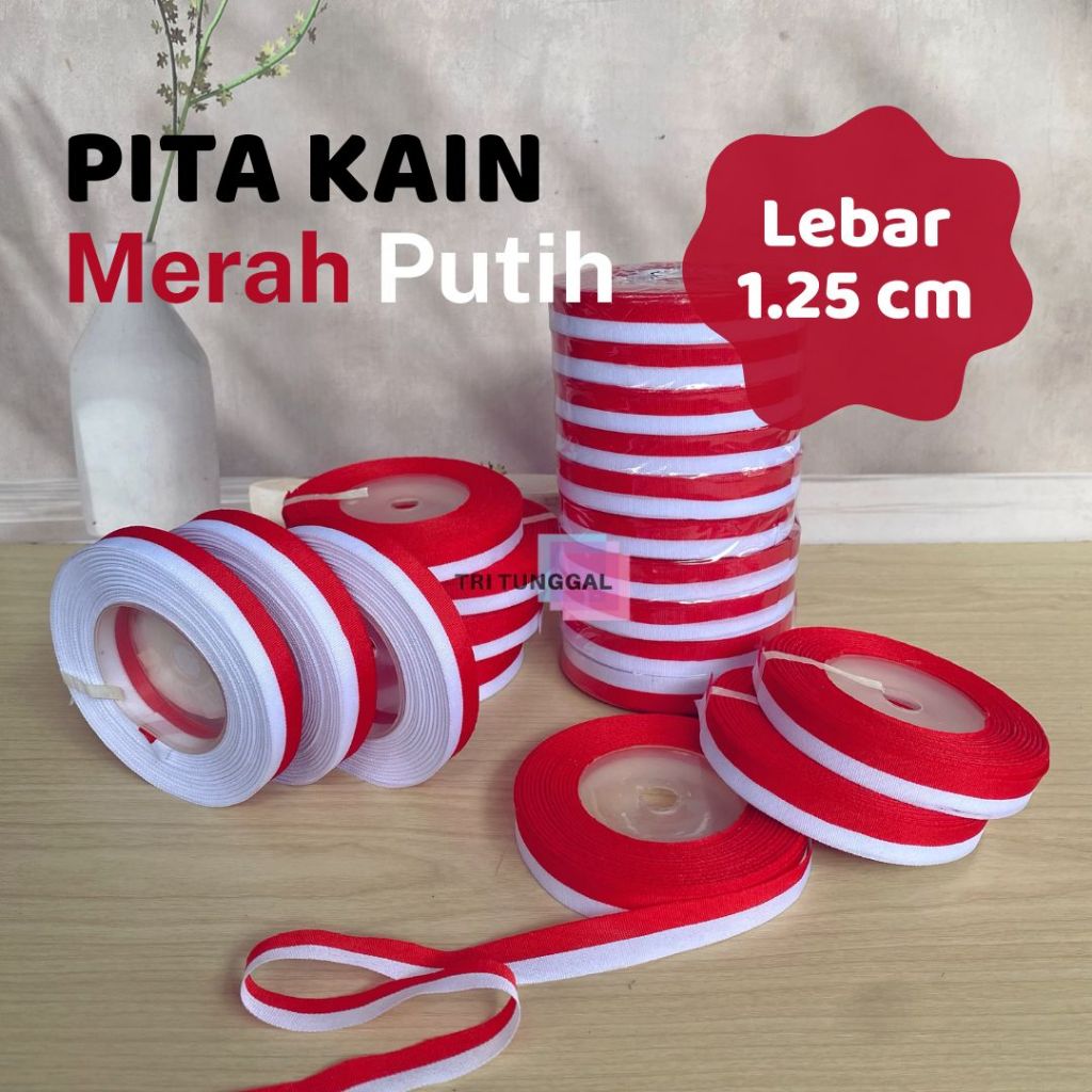 Jual Pita Kain Merah Putih Lebar 1.25cm ROLL Per Gulung DIY Bouquete ...